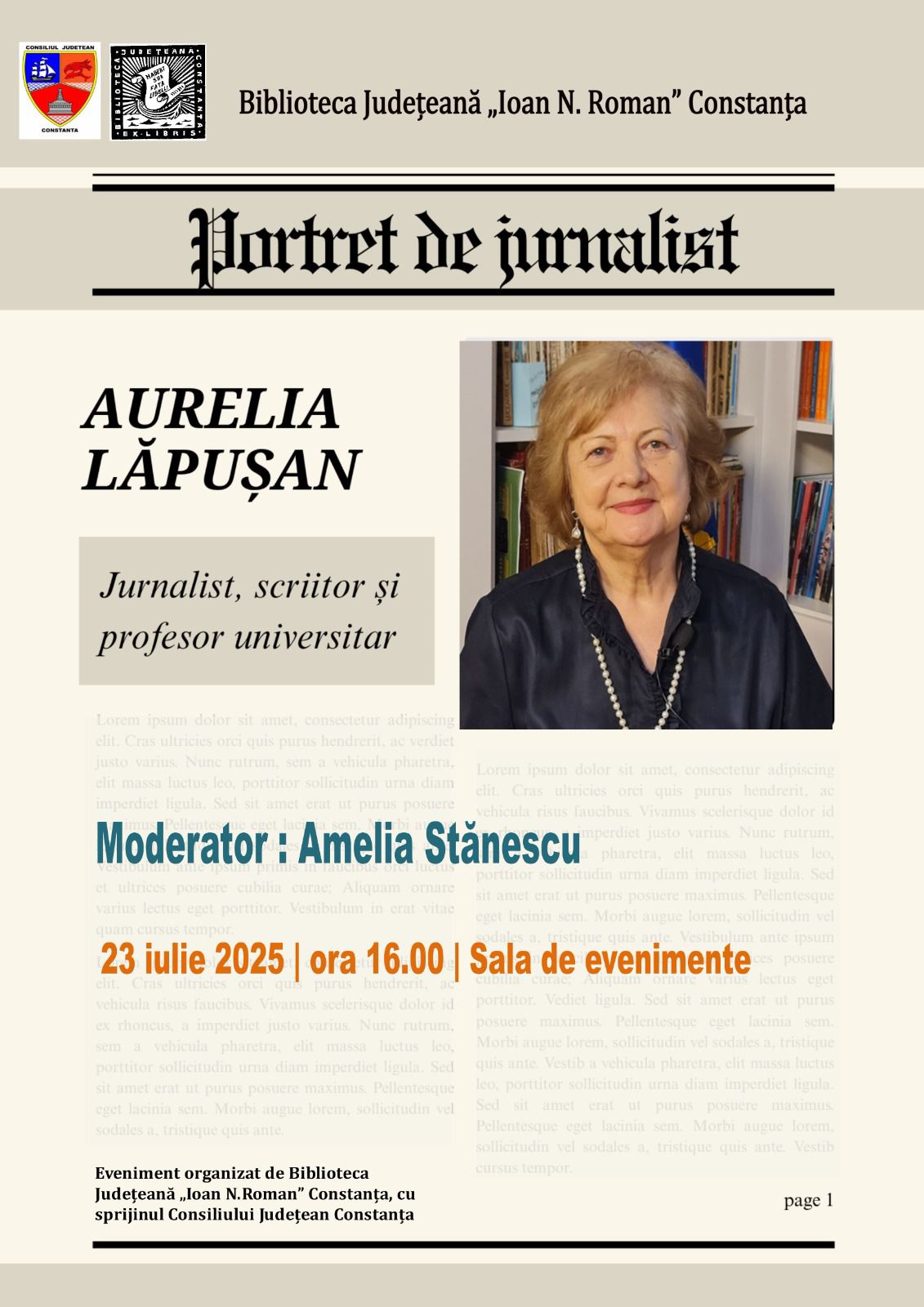O nouă ediție a proiectului „Portret de jurnalist” – Biblioteca ...